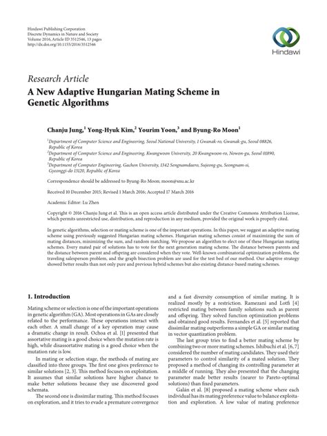pdf a new adaptive hungarian mating scheme in genetic algorithms