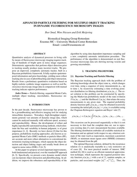 pdf advanced particle filtering for multiple object tracking in dynamic fluorescence