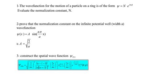 solved 1 the wavefunction for the motion of a particle on a