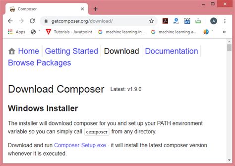 laravel composer installation javatpoint