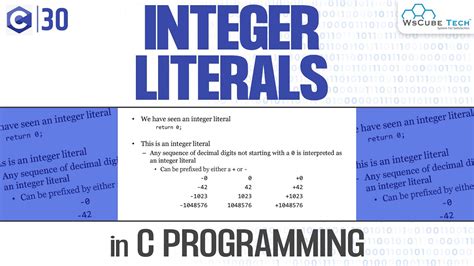 Integer Literals In C Programming With Example C Programming Tutorial Youtube