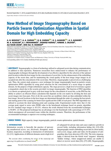 pdf new method of image steganography based on particle swarm optimisation algorithm in