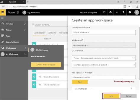 how to create power bi workspace