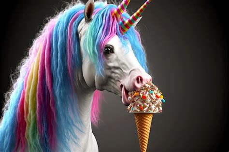 Premium Photo Unicorn With Rainbow Wig Cute Unicorn Eating Sweets