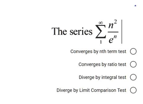 solved n the series converges by nth term test converges by ratio test diverge by integral