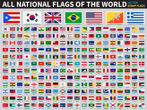 Set Of All National Flags Of The World Stamp Flag Design Stock Vector