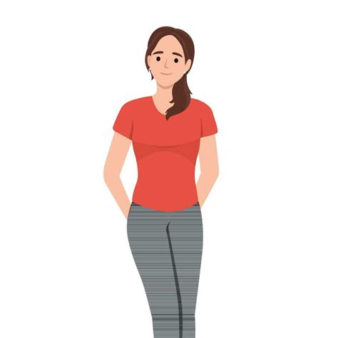 Woman Standing Front With Hands Behind Her Back And Smile To The Viewer 25294764 Vector Art At