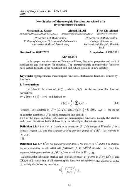pdf new subclass of meromorphic functions associated with hypergeometric function