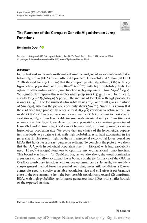 the runtime of the compact genetic algorithm on jump functions request pdf