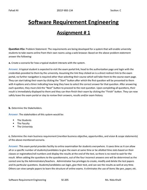 assignment 1 software requirement engineering assignment 1 question 1a problem statement