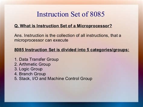 microprocessor instruction set of 8085