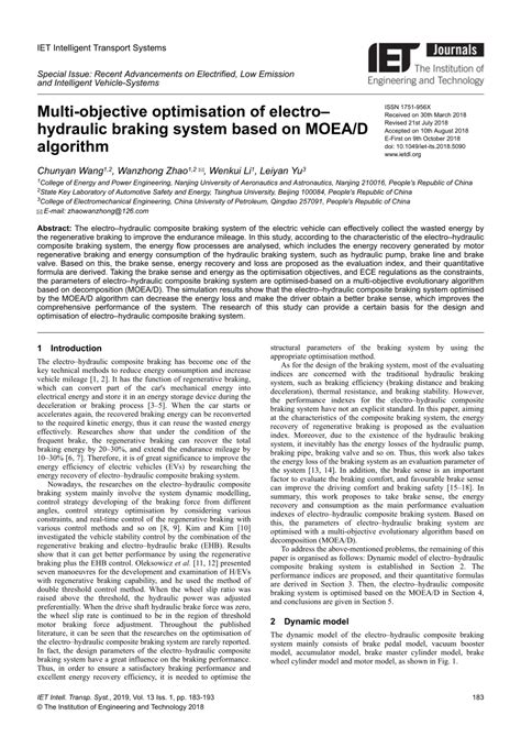 multi objective optimization of ehb system based on moea d algorithm request pdf