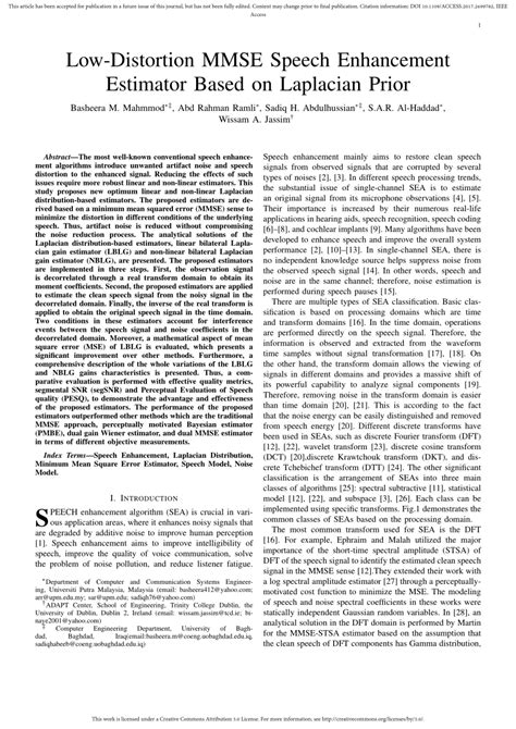 pdf low distortion mmse speech enhancement estimator based on laplacian prior
