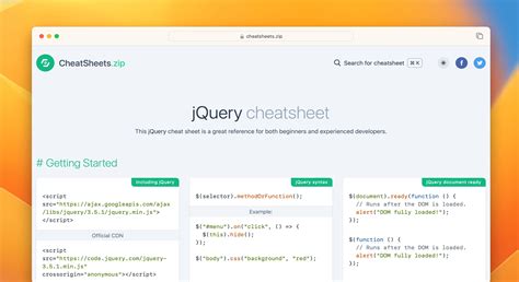 jquery cheat sheet and quick reference