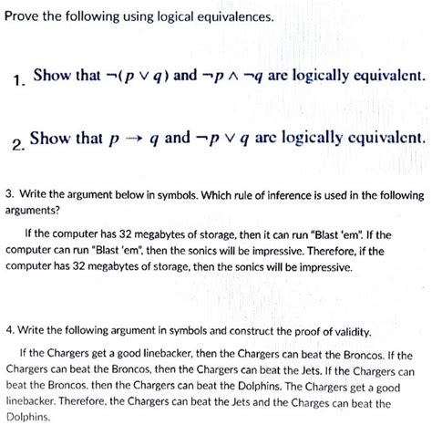 solved prove the following using logical equivalences 1