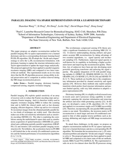 pdf parallel imaging via sparse representation over a learned dictionary
