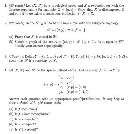 solved 1 20 points let x 9 be a topological space and