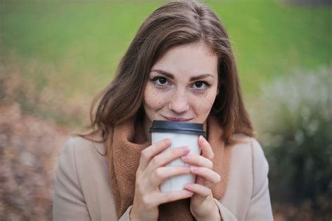 Woman Camel Jacket Scarf Holding White Black Disposable Coffee Cup Piqsels
