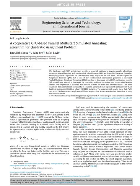 pdf a cooperative gpu based parallel multistart simulated annealing algorithm for quadratic