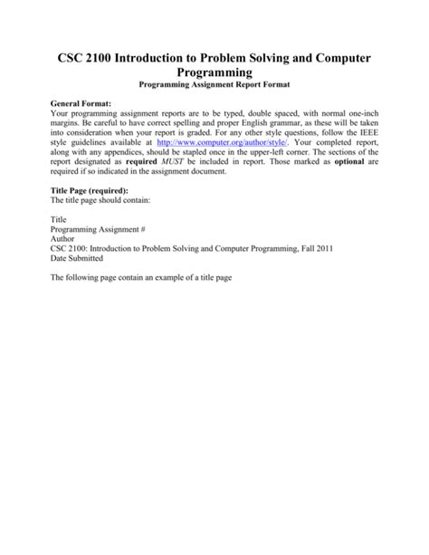 programming assignment report format