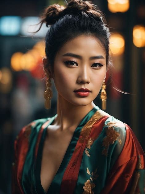 Premium Photo Cute Chinese Women With A Messy Top Knot Bun Mesh