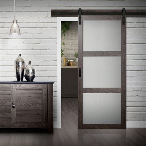 Hall 3 Lite Complete Glass Barn Door With Installation Hardware Kit Glass Barn Doors Interior