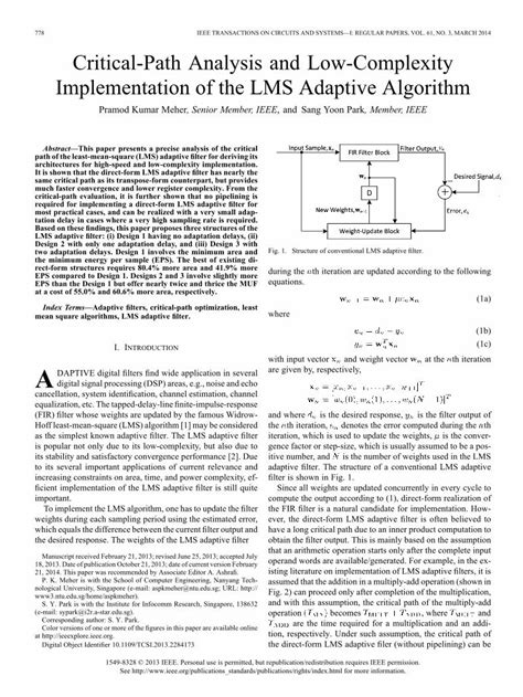 pdf critical path analysis using lms adaptive algorithm dokumen tips