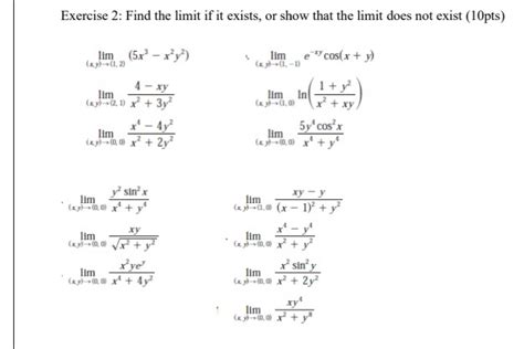 solved exercise 2 find the limit if it exists or show that