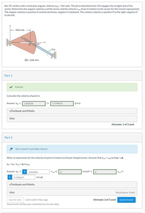 solved bar oc rotates with a clockwise angular velocity woc