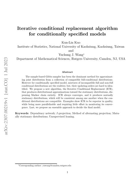 pdf iterative conditional replacement algorithm for conditionally specified models