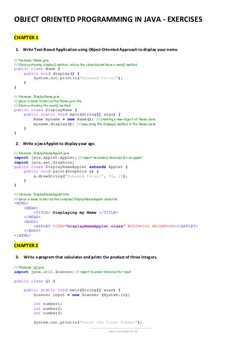 pdf object oriented programming in java ‐ exercises ravi kumar