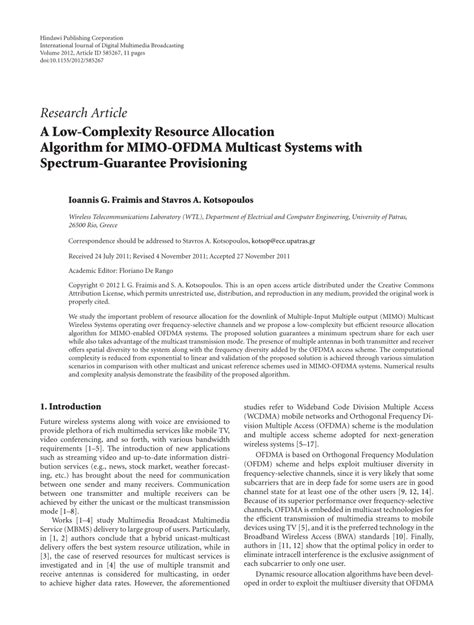 pdf a low complexity resource allocation algorithm for mimo ofdma multicast systems with