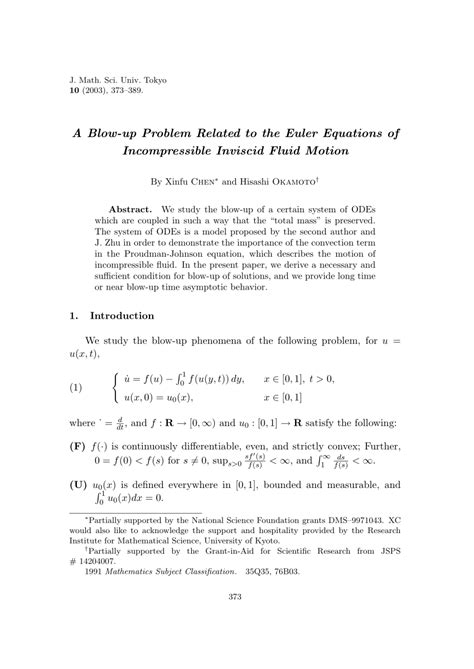 pdf a blow up problem related to the euler equations of incompressible inviscid fluid motion