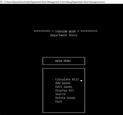 department store management system project in c
