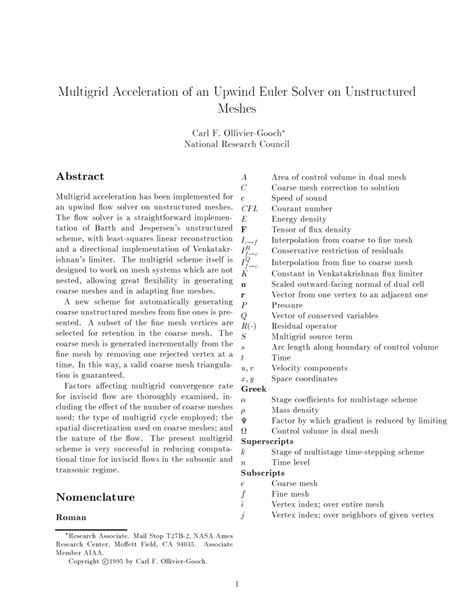 pdf multigrid acceleration of an upwind euler solver on unstructured meshes