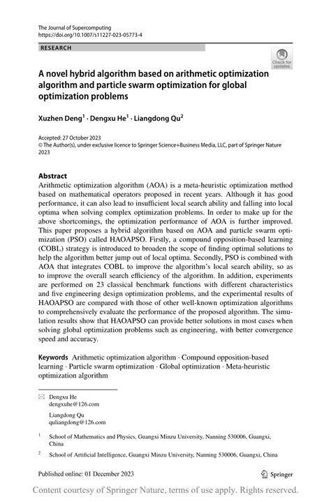 a novel hybrid algorithm based on arithmetic optimization algorithm and particle swarm
