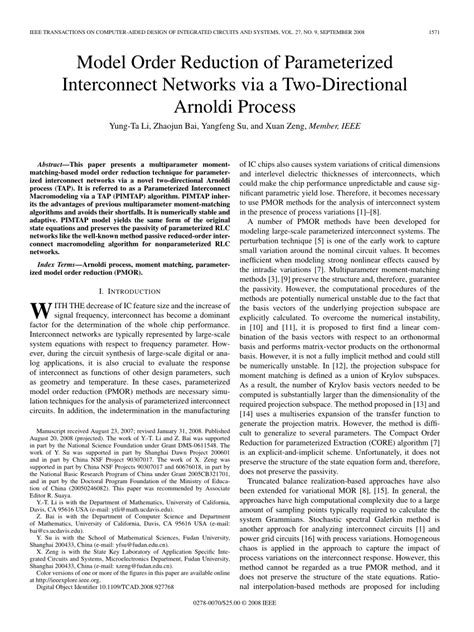 pdf model order reduction of parameterized interconnect networks via a two directional arnoldi