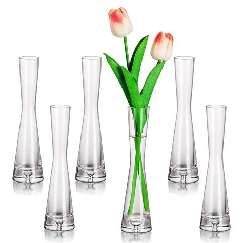 Glasseam Glass Bud Vases In Bulk 787tall Clear Skinny Vases Set Of 6 Small Single Flower Vase