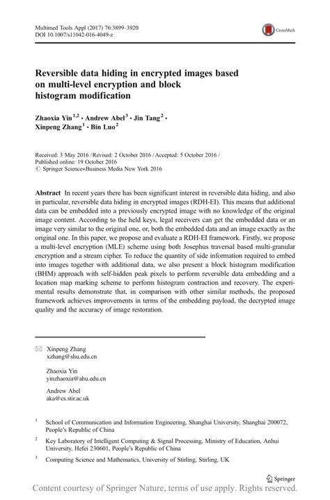 reversible data hiding in encrypted images based on multi level encryption and block histogram