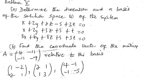 solved determine the dimension and a basis of the solution
