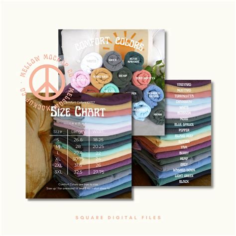 Comfort Colors C1717 Size Chart And Color Chart Bundle Save 30 When