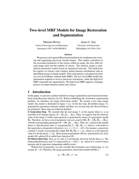 pdf two level mrf models for image restoration and segmentation