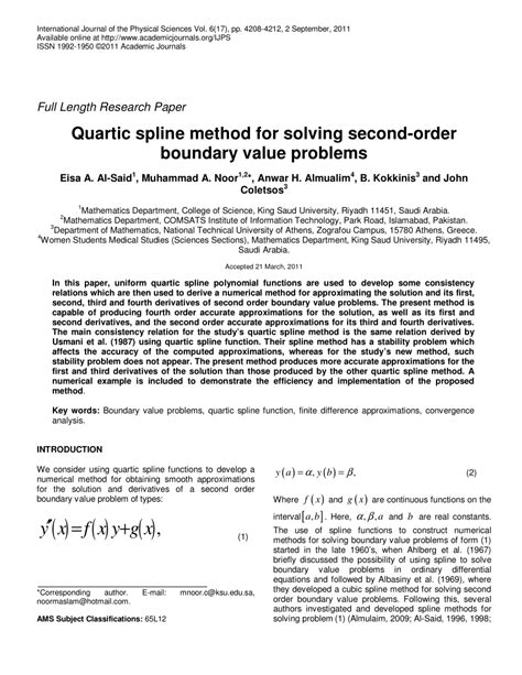 pdf quartic spline method for solving second order boundary value problems