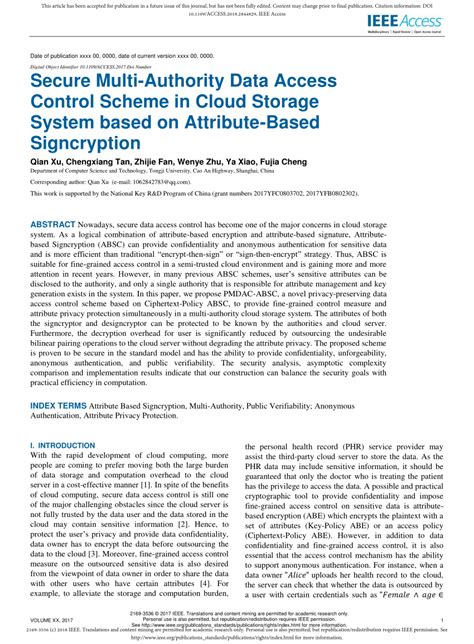 pdf secure multi authority data access control scheme in cloud storage system based on
