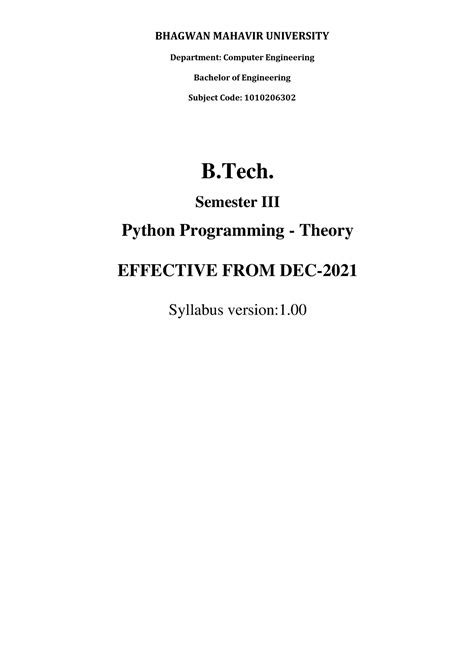 syllabus python programming theory bhagwan mahavir university department computer engineering