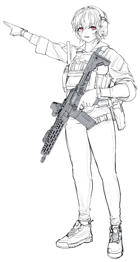 Safebooru 1girl Absurdres Alma01 Assault Rifle Belt Blush Body Armor Denim Earmuffs Earphones