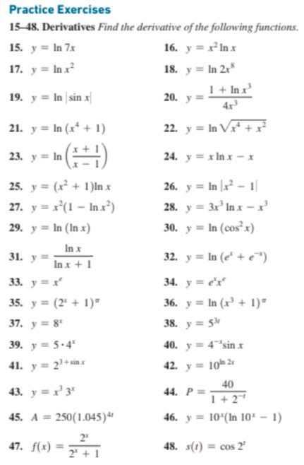 solved practice exercise 15 48 derivatives find the