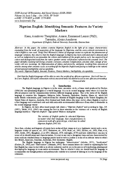 pdf nigerian english identifying semantic features as variety markers iosr journals