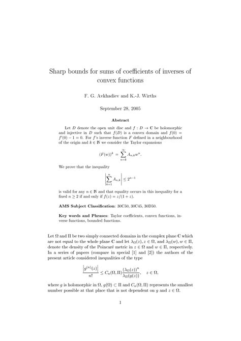 pdf sharp bounds for sums of coefficients of inverses of convex functions