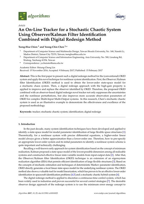 pdf an on line tracker for a stochastic chaotic system using observer kalman filter